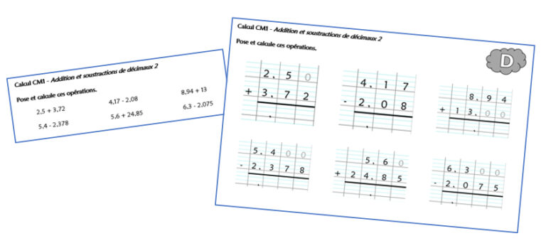 Addition et soustraction de décimaux - Chez Monsieur Paul